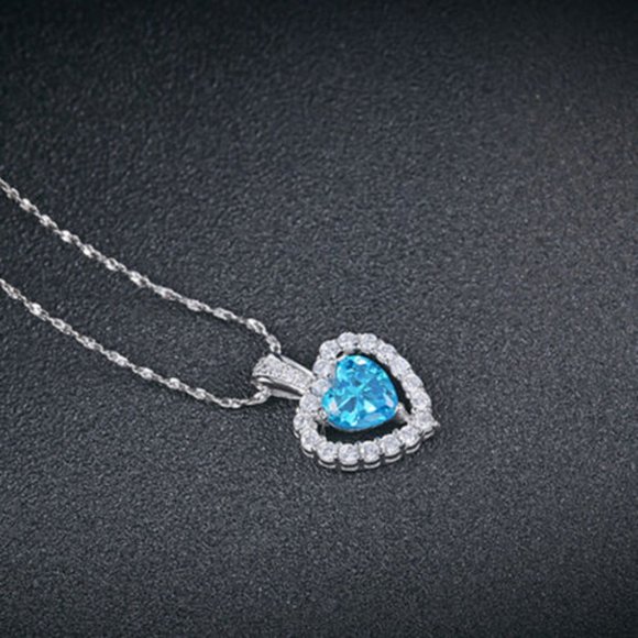 Jewelry | 925 Sterling Silver Blue Crystal Heart Necklace | Poshmark